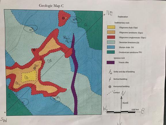Solved Geologic Map C The area represented is a portion of | Chegg.com