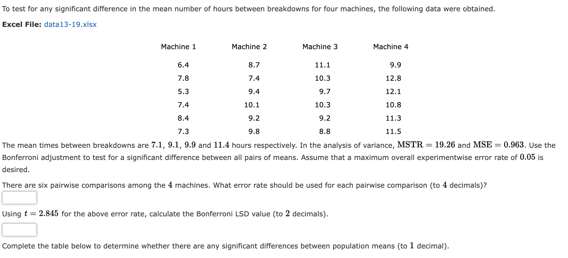Solved To test for any significant difference in the mean | Chegg.com