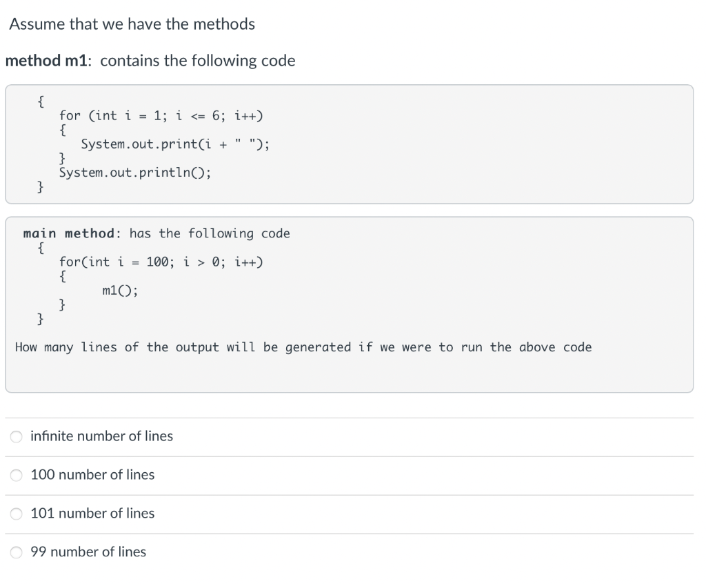 Solved method m1: contains the following code { for (int | Chegg.com