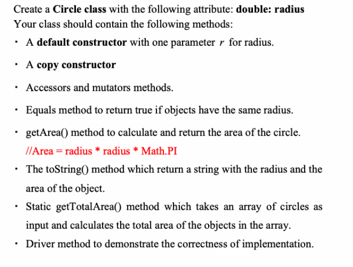 Create a Circle class with the following attribute: | Chegg.com