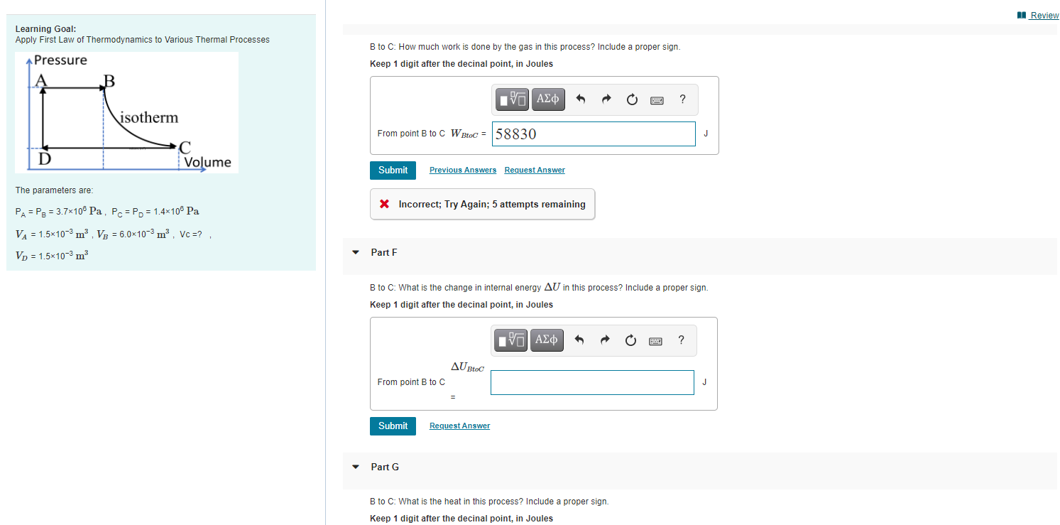 Solved Review Learning Goal: Apply First Law of | Chegg.com