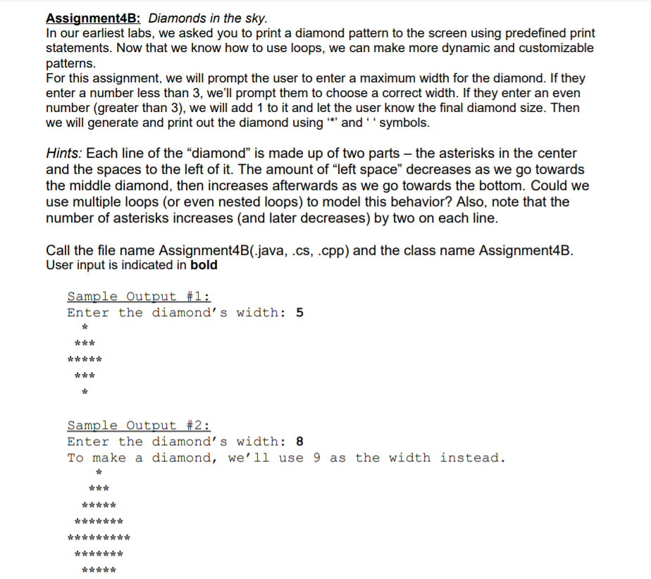 Solved Assignment4B: Diamonds in the sky. In our earliest | Chegg.com