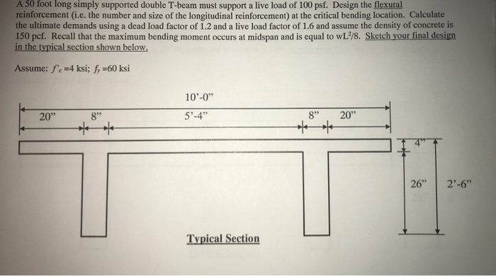 A 50 foot long simply supported double T-beam must | Chegg.com