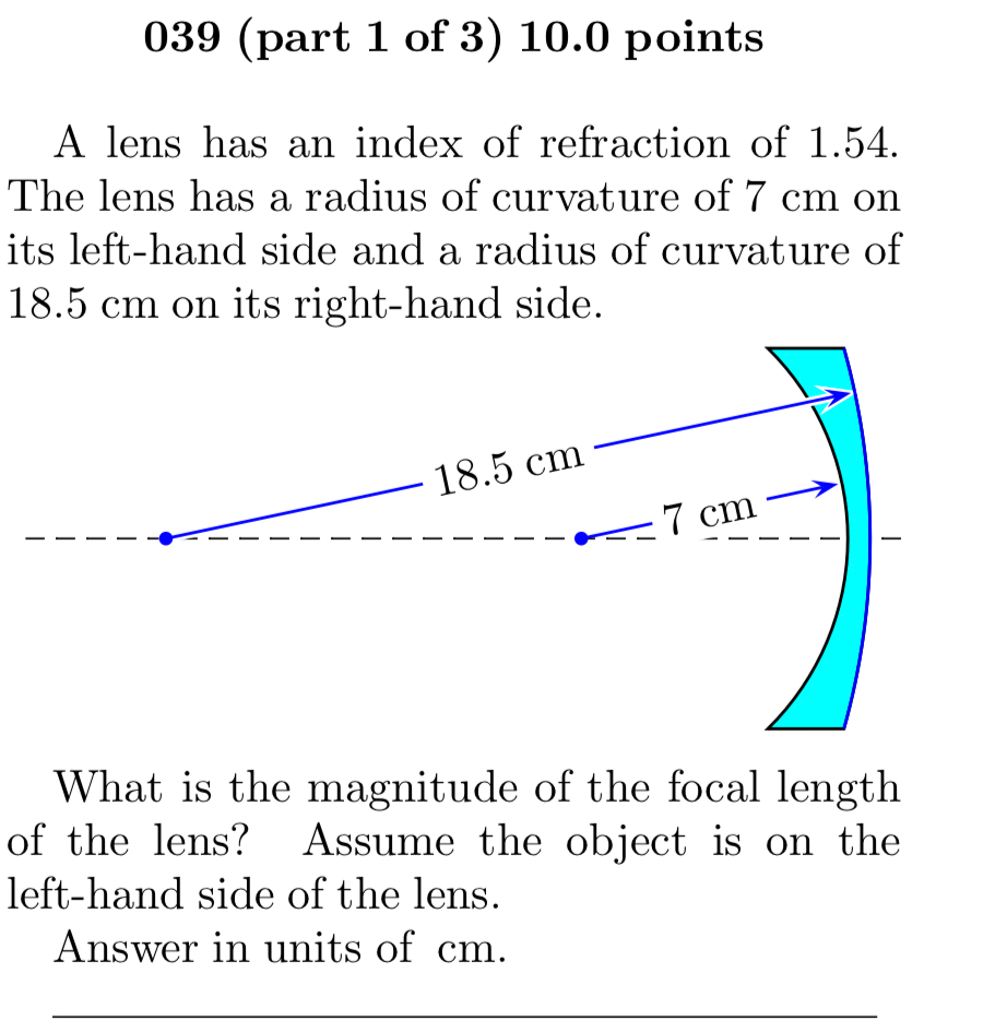 Solved 039 (part 1 of 3) 10.0 points A lens has an index of | Chegg.com