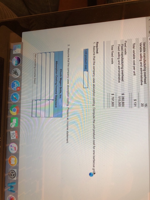 Solved Exercise 6-15 Absorption Costing Unit Product Cost | Chegg.com