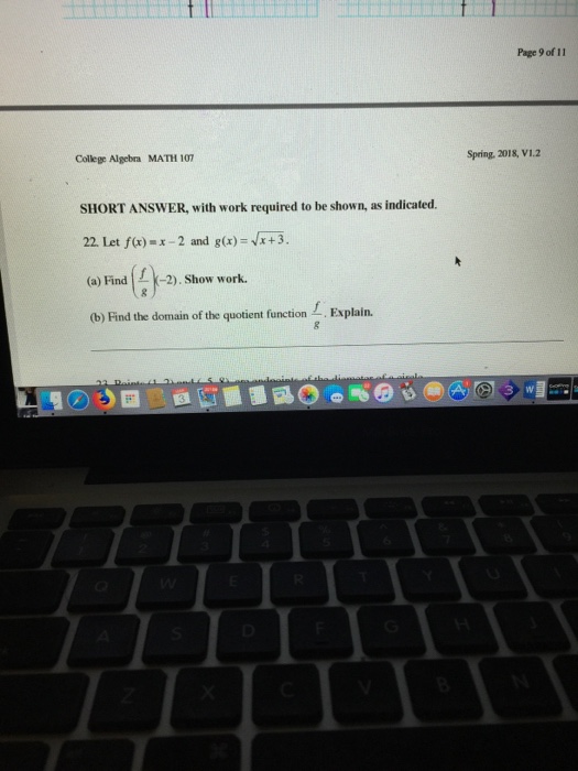 Solved Page 9 of 11 College Algebra MATH 107 Spring, 2018, | Chegg.com
