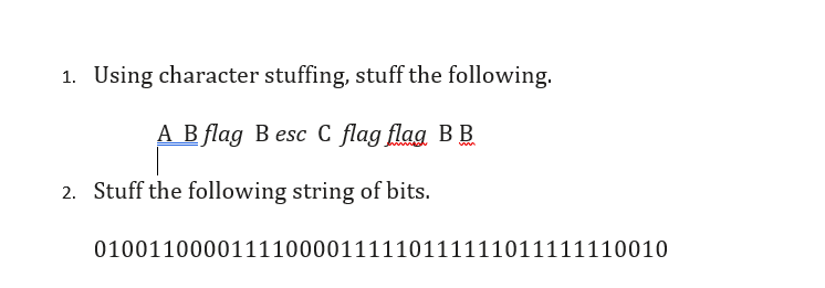 Solved 1. Using character stuffing, stuff the following. A B | Chegg.com