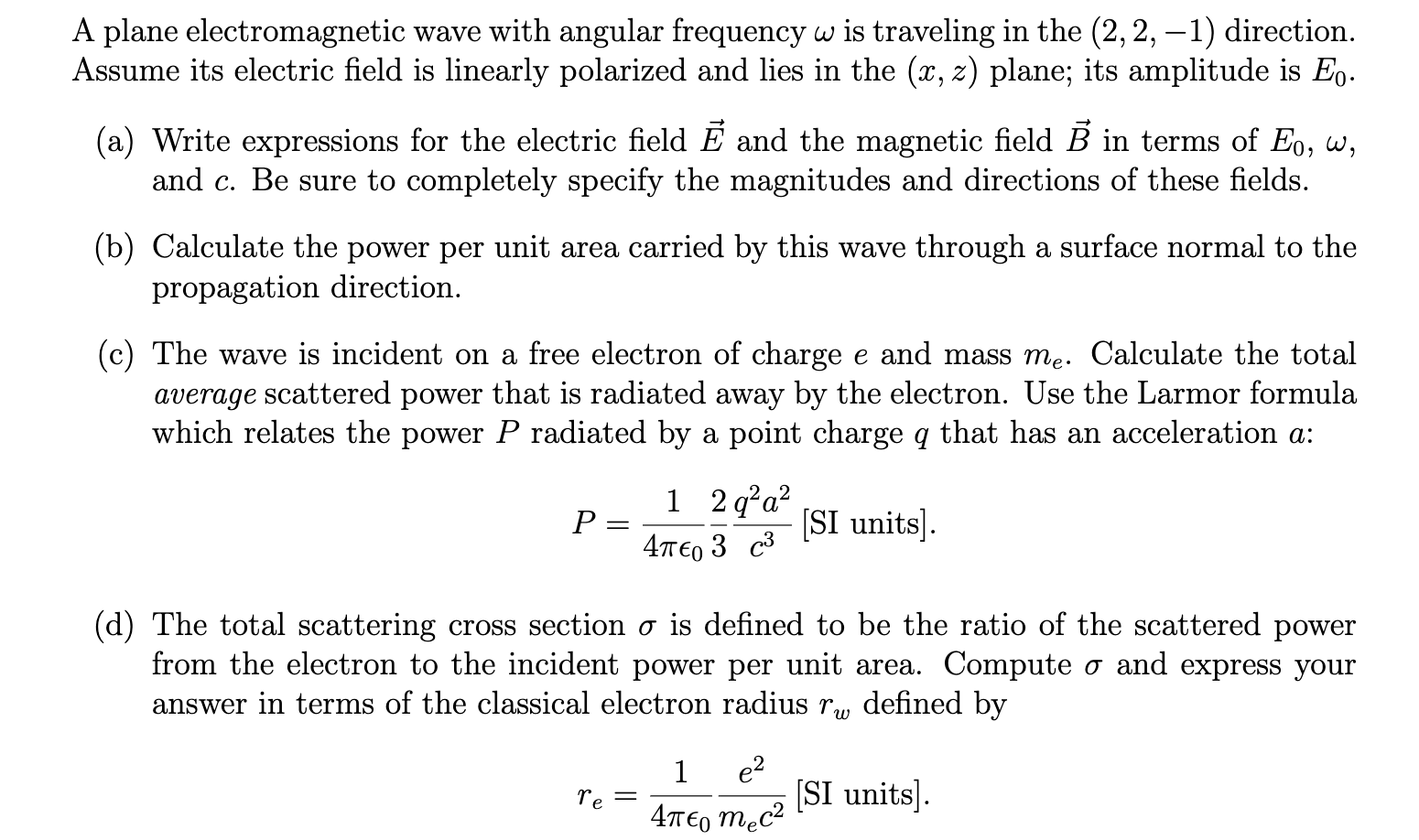 Solved A plane electromagnetic wave with angular frequency ω | Chegg.com