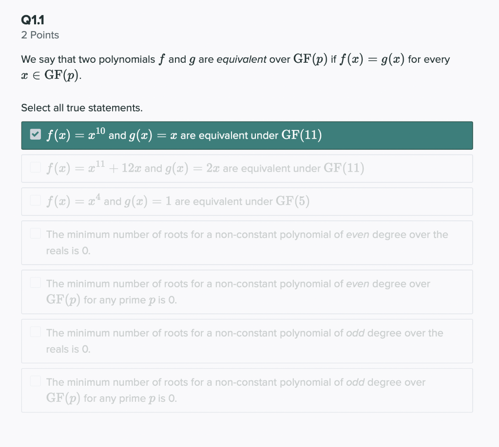 Solved Q1.1 2 Points We say that two polynomials f and g are | Chegg.com