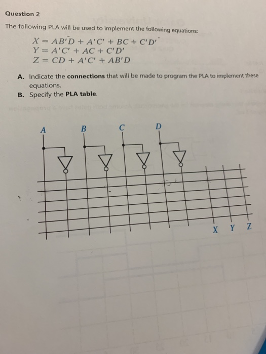 Solved Question 2 The following PLA will be used to | Chegg.com