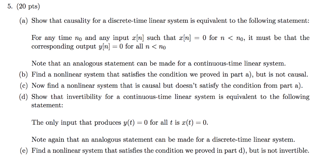 Solved Show that causality for a discrete-time linear system | Chegg.com