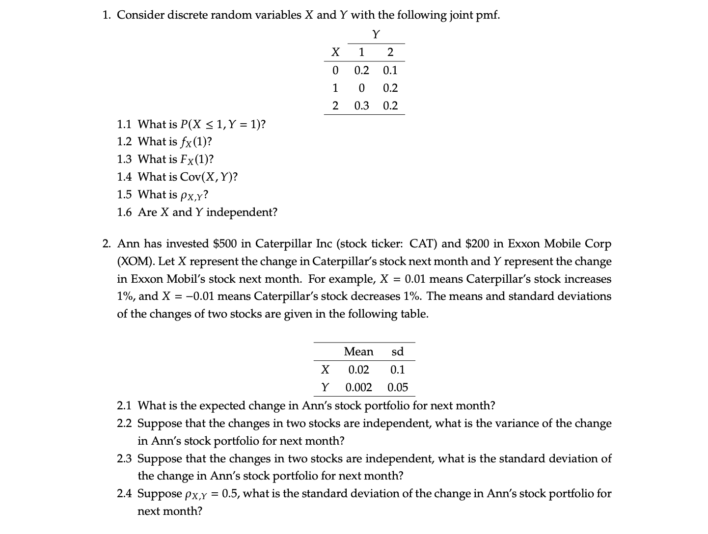 Solved 1. Consider discrete random variables X and Y with | Chegg.com
