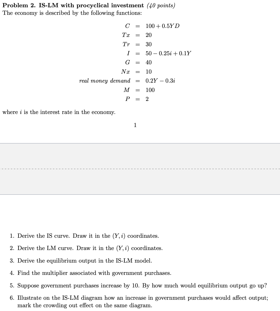 Solved Problem 2. ﻿IS-LM with procyclical investment (40 | Chegg.com