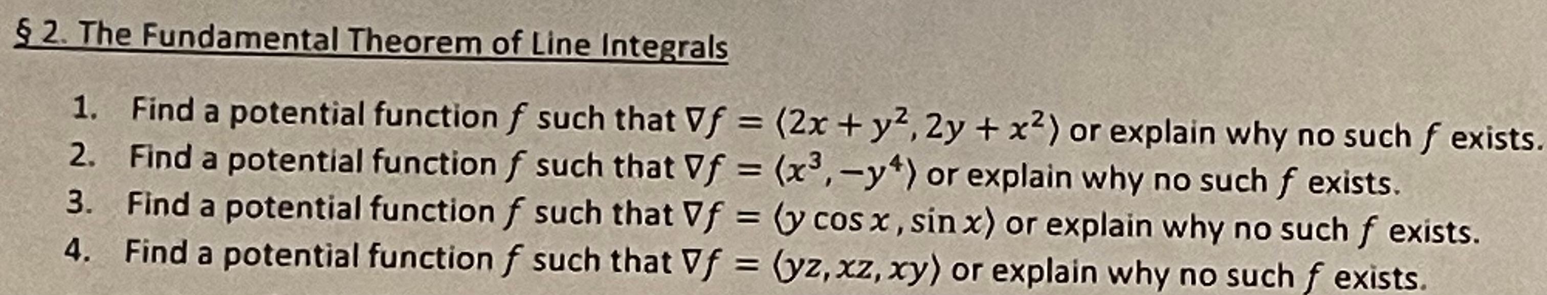 Solved §2. The Fundamental Theorem of Line Integrals 1. Find | Chegg.com
