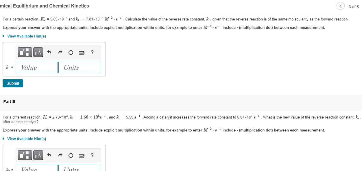 Solved mical Equilibrium and Chemical Kinetics 3 of 6 Part B | Chegg.com