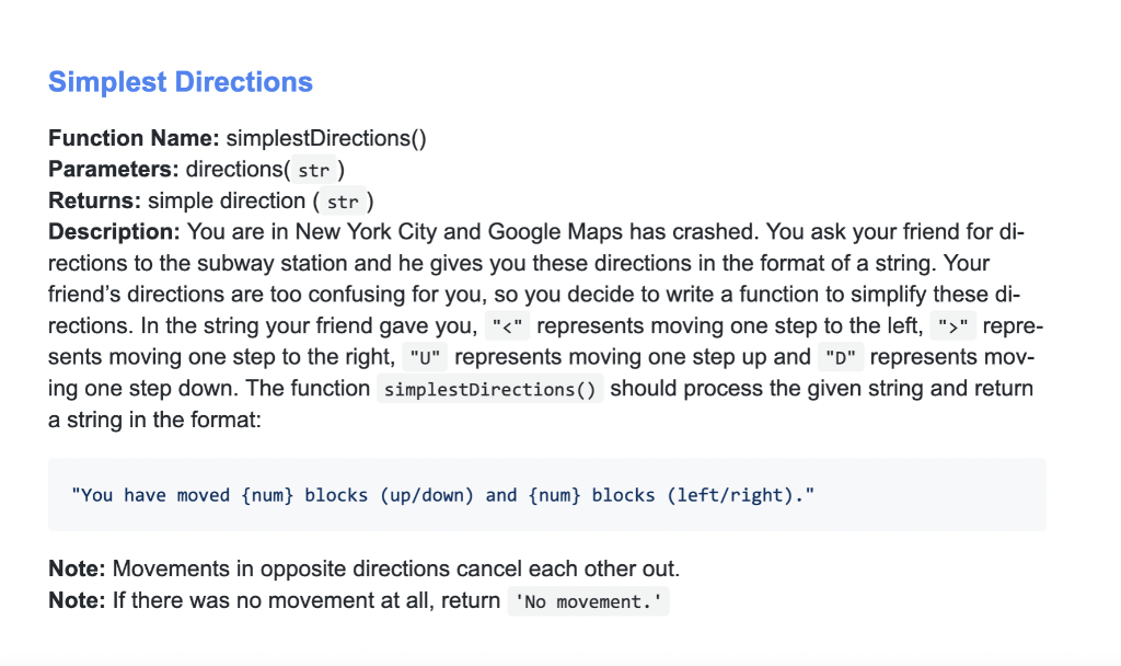 Solved Simplest Directions Function Name: | Chegg.com