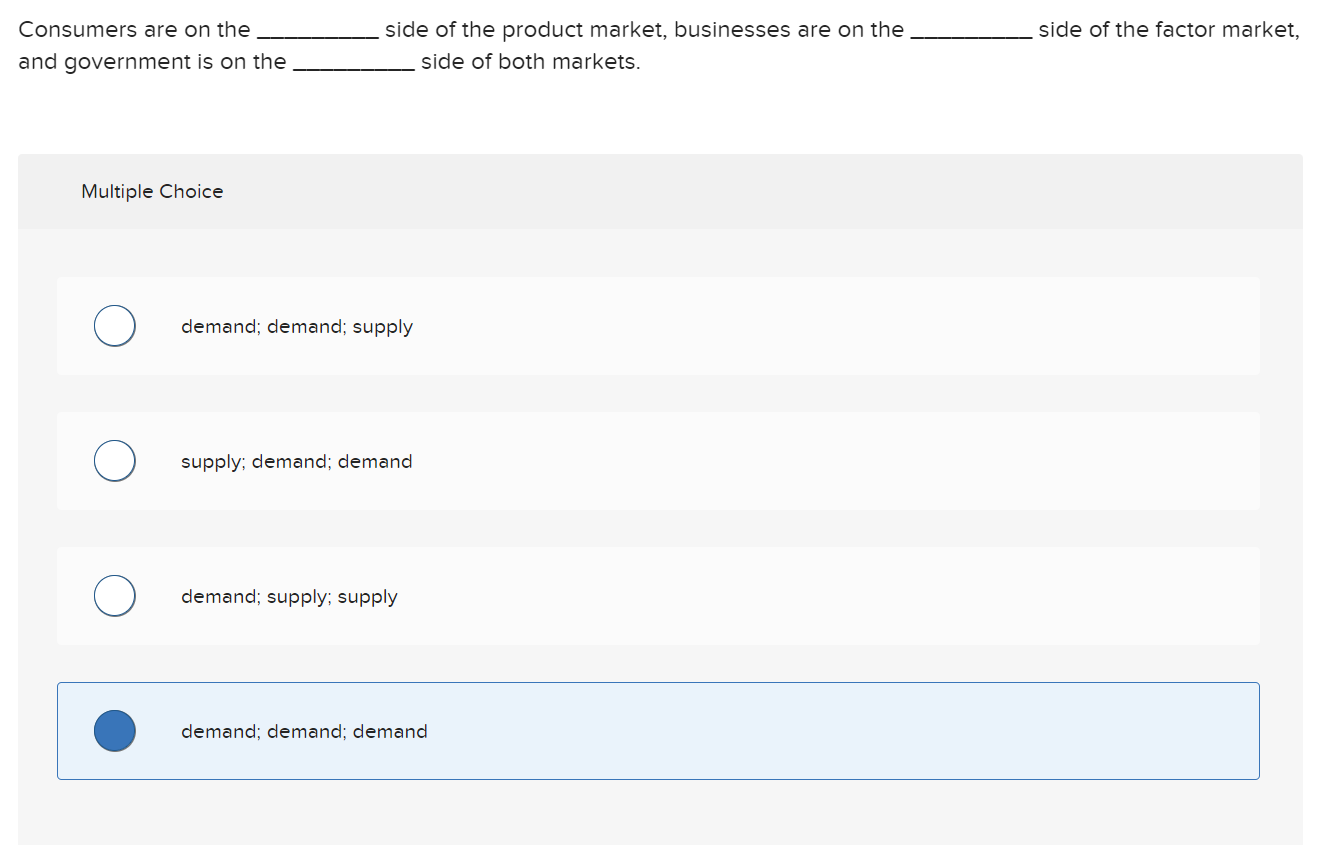 Solved Consumers are on the side of the product market, | Chegg.com