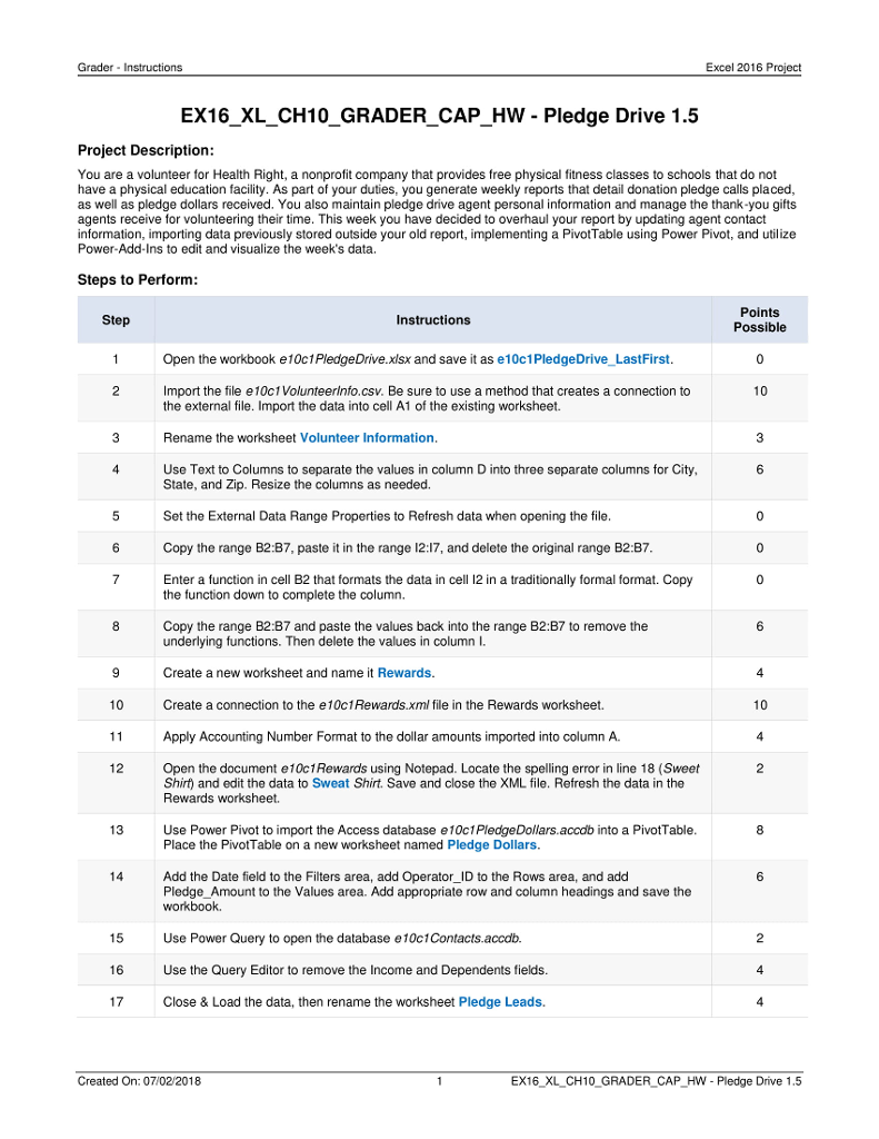 Solved Grader Instructions Excel 2016 EX16_XL_CH10 GRADER | Chegg.com