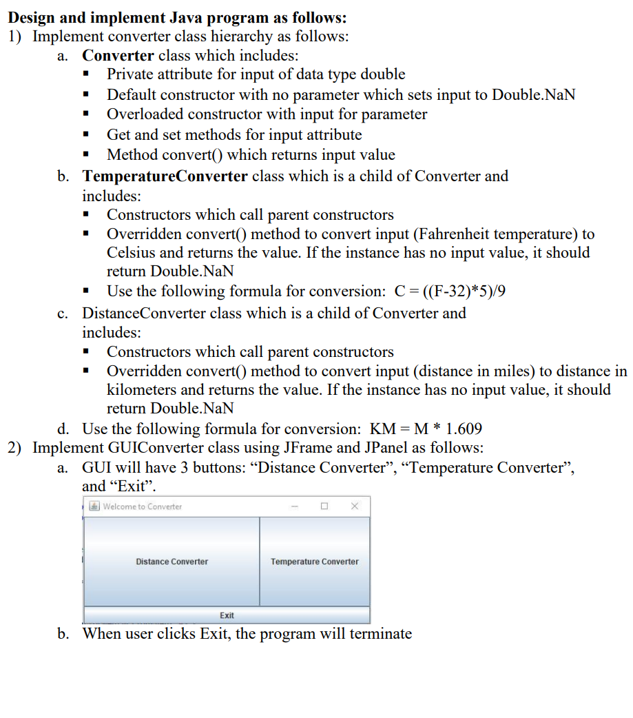 Solved a. Converter class which includes: - Private | Chegg.com