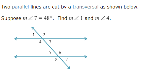 Solved Two parallel lines are cut by a transversal as shown | Chegg.com