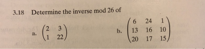 Solved 3 18 Determine The Inverse Mod 26 Of 2 19 26 10 B 13