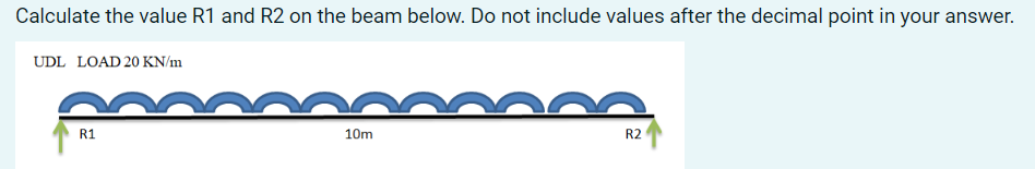Solved Calculate the value R1 and R2 on the beam below. Do | Chegg.com