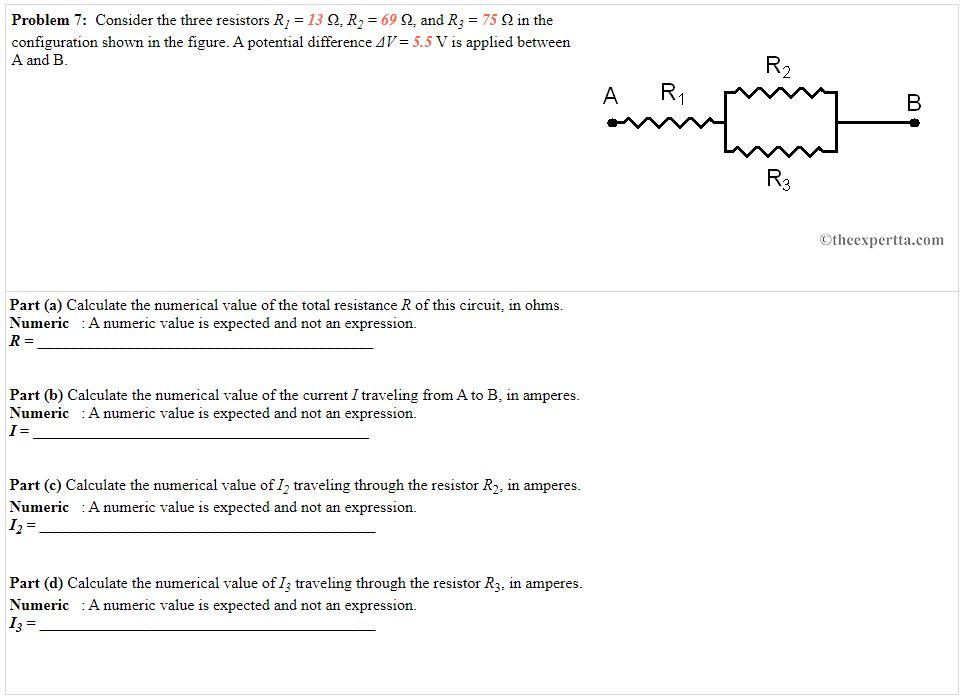 Solved Problem 7: Consider the three resistors R7 = 132 R2 = | Chegg.com