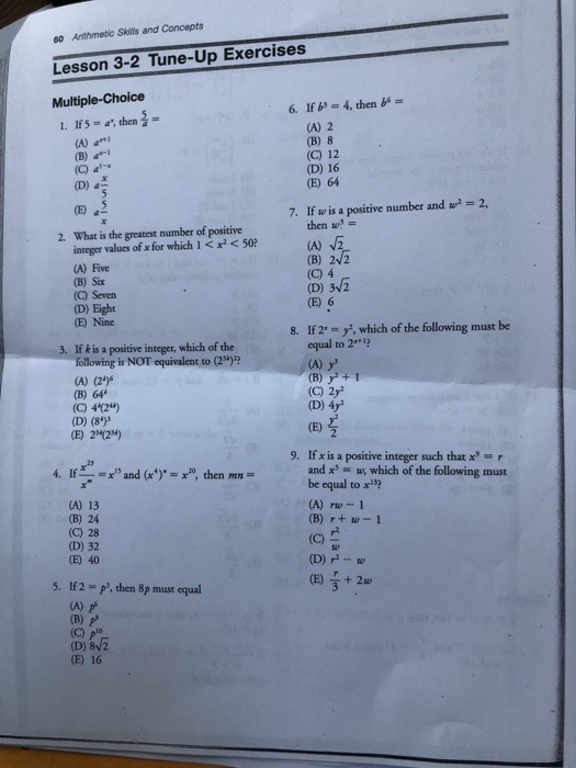 Solved 60 Arithmetic Skills and Concepts Lesson 3-2 Tune-Up | Chegg.com Solved 60 Arithmetic Skills and Concepts Lesson 3-2 Tune-Up | Chegg.com