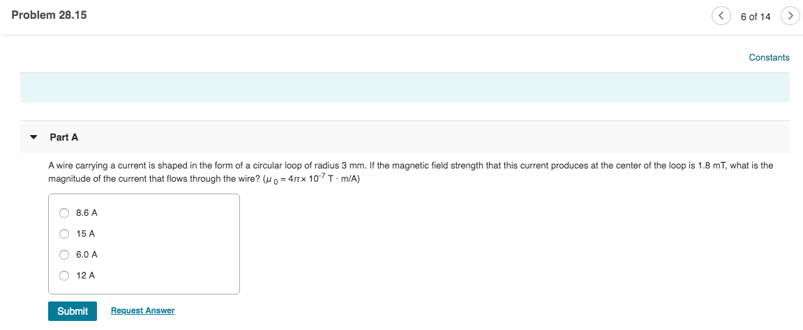 Solved Problem 28.15 Constants Part A A wire | Chegg.com