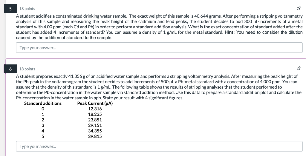 Solved 5 18 points A student acidifies a contaminated | Chegg.com