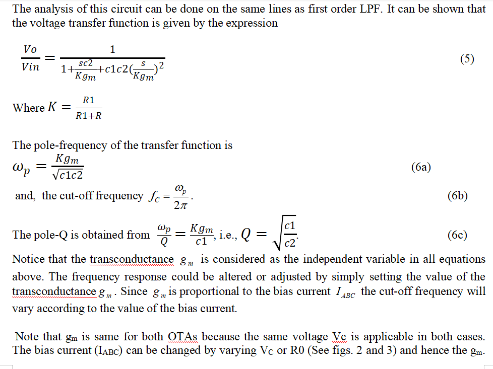 Solved Question About Ota Second Order Lpf Analyze The
