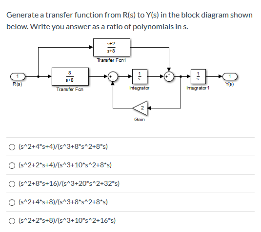 Solved Generate a transfer function from R(s) to Y(s) in the | Chegg.com
