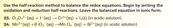 Solved Use the half-reaction method to balance the redox | Chegg.com