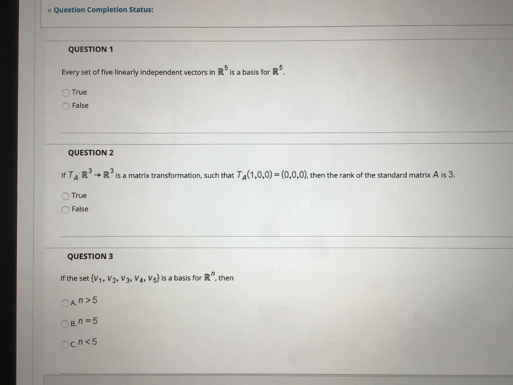 Solved Question Completion Status: QUESTION 1 Every set of | Chegg.com