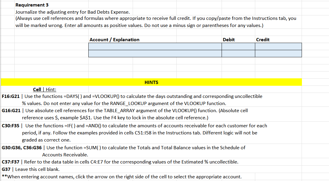 Receivables Using Excel for Aging Accounts Receivable | Chegg.com