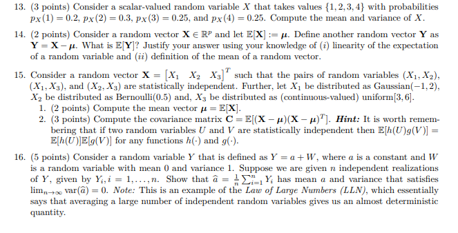 Solved 13 3 Points Consider A Scalar Valued Random 