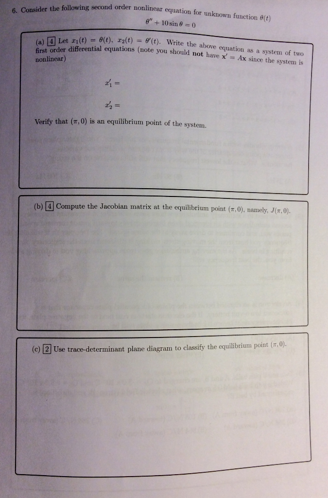 6. Consider the following second order nonlinear en | Chegg.com