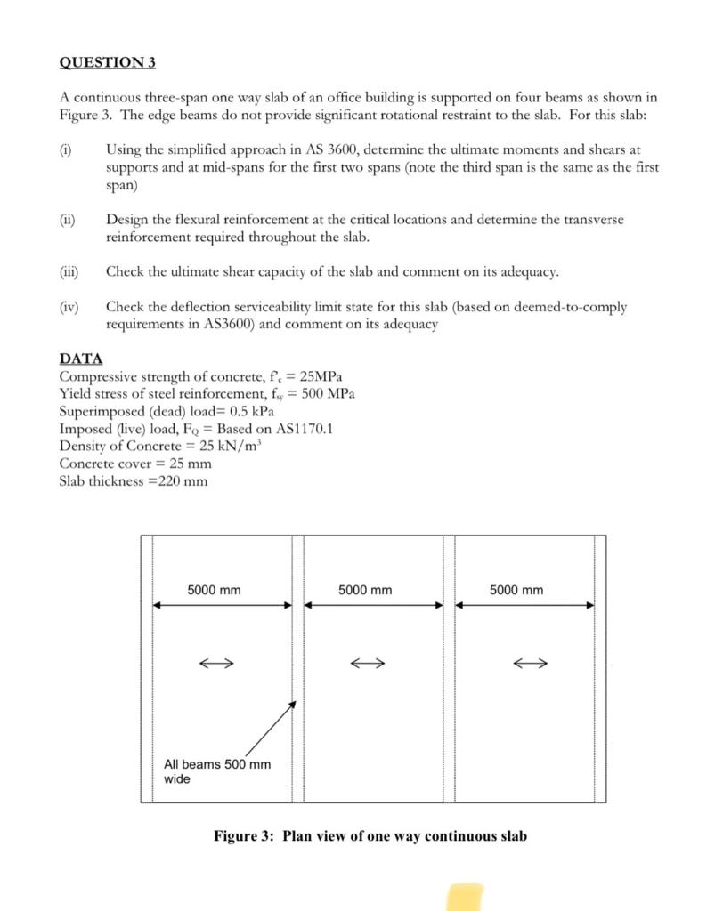 Solved QUESTION 3 A continuous three-span one way slab of an | Chegg.com