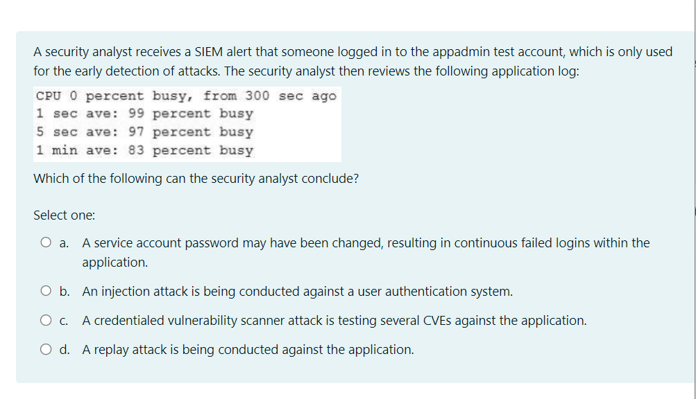 Solved A security analyst receives a SIEM alert that someone | Chegg.com