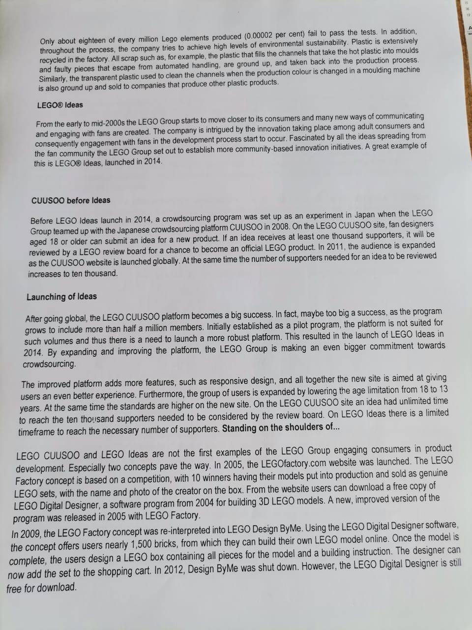 Solved Read the case study on Lego below and answer all | Chegg.com