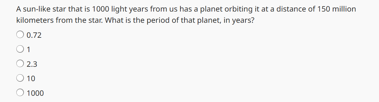 Solved A sun-like star that is 1000 ﻿light years from us has | Chegg.com