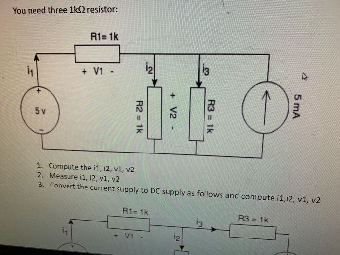Solved You need three 1k2 resistor: R1-1k V1 5 v 1. Compute | Chegg.com