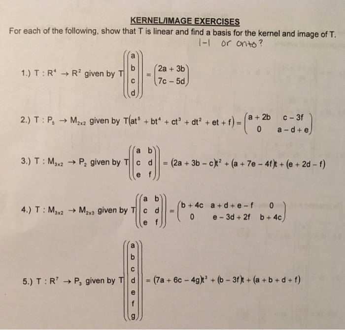 Solved KERNEL/IMAGE EXERCISES For each of the following, | Chegg.com