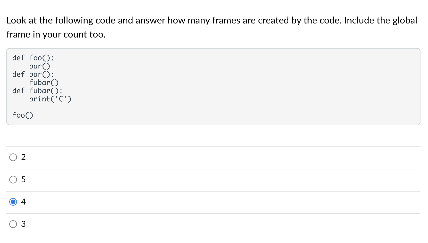 Solved Look at the following code and answer how many frames | Chegg.com