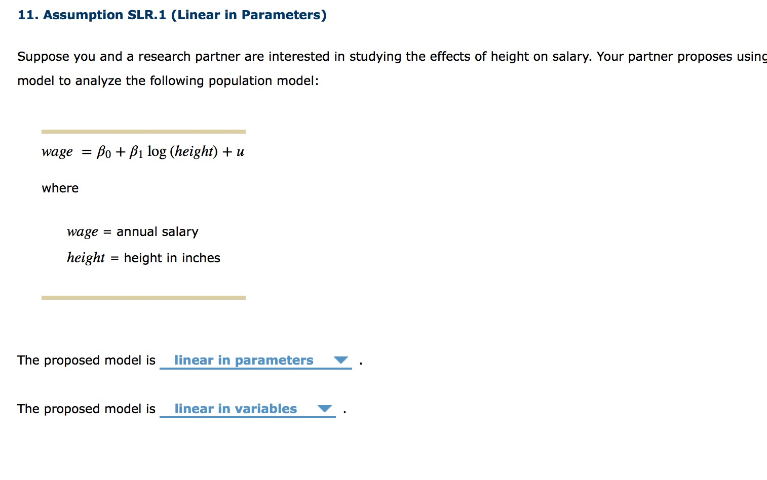 Solved 11 Assumption Slr 1 Linear In Parameters Suppose Chegg