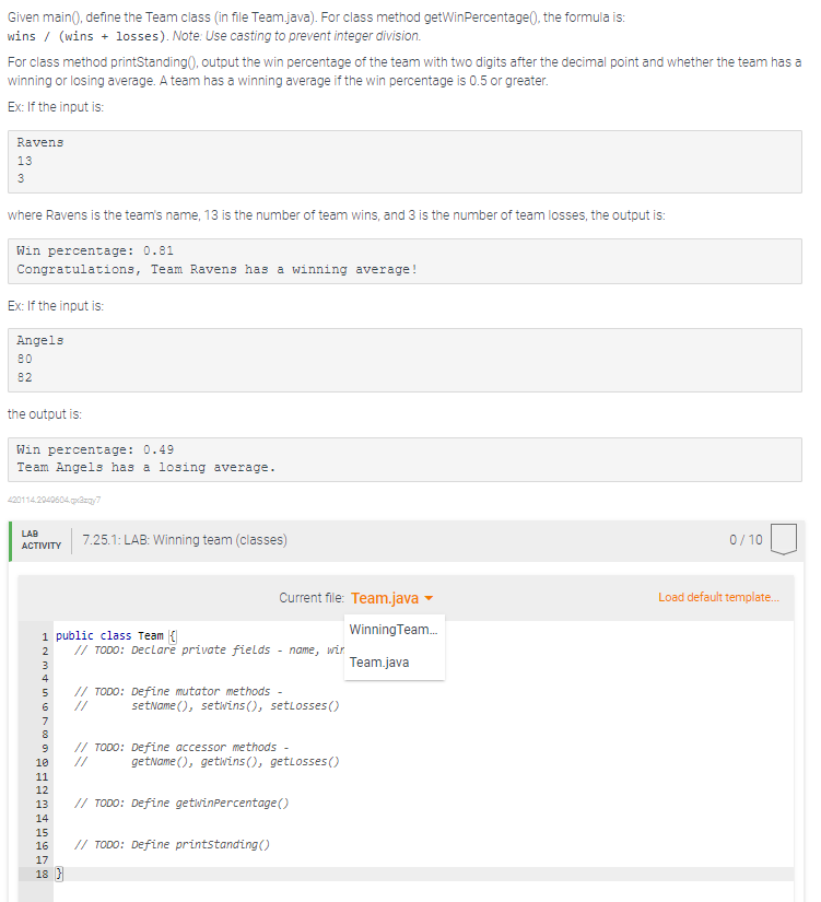 Solved Given main(), define the Team class (in file | Chegg.com