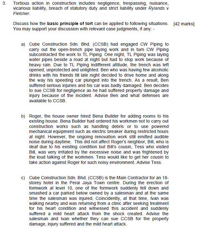 3. Tortious action in construction includes | Chegg.com