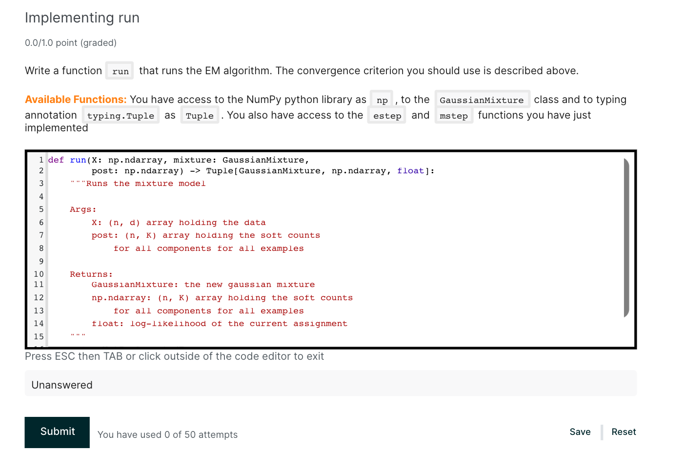 Solved Implementing run 0.0/1.0 point (graded) Write a | Chegg.com
