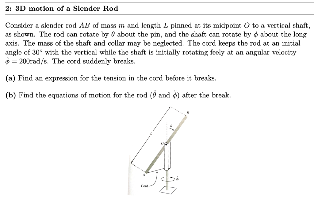 Solved 2: 3D motion of a Slender Rod Consider a slender rod | Chegg.com