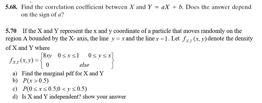 5.68. Find the correlation coefficient between X and | Chegg.com